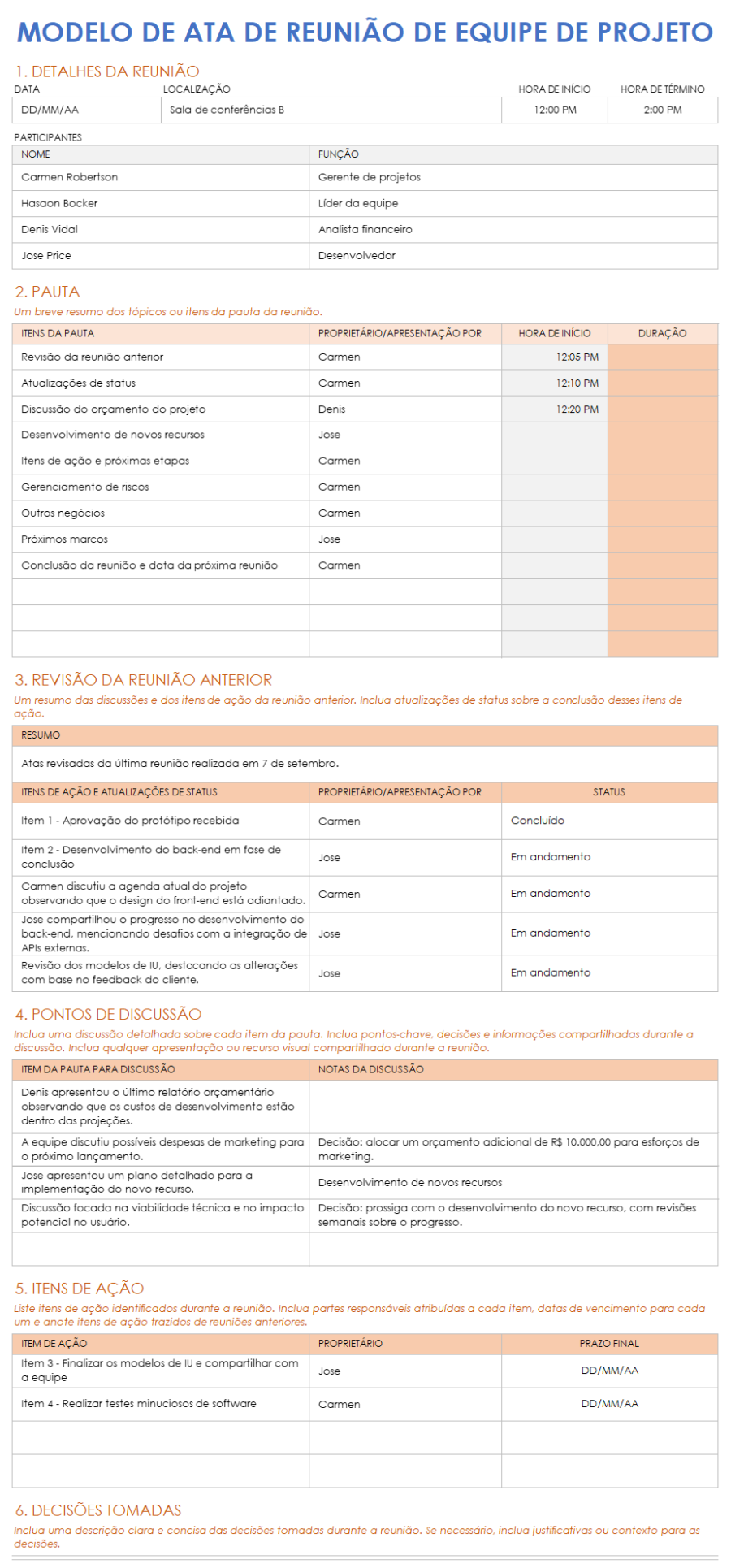 Modelos grátis de ata de reunião de gerenciamento de projetos